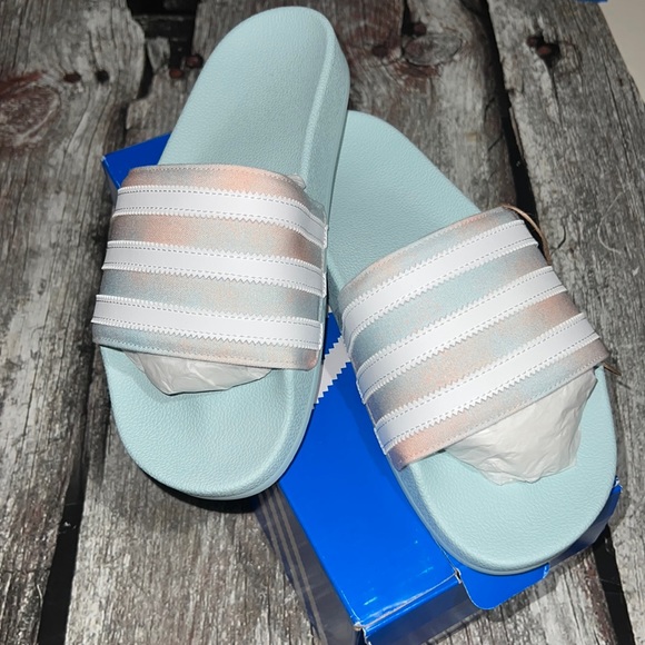 adidas | Shoes | Nwt Girls Adidas Slides Peach And And Light Blue Ombr ...